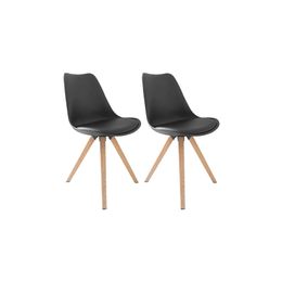 ByLiving Esszimmerstuhl KIRA, 2-er Set, Kunstleder schwarz, Gestell Eiche-Optik