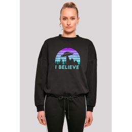 Sweatshirt F4NT4STIC "I BELIEVE UFO Alien Raumschiff Retro", Damen, Gr. XS, schwarz, Obermaterial: 65% Baumwolle, 35% Polyester, oversize, Rundhals, ohne Bündchen, Sweatshirts, Premium Qualität
