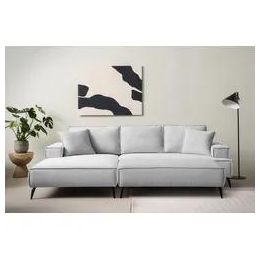 Sitzgruppe Andas "TVINNU, Polsterecke mit Hocker, L-Form, Sofa in Cord", grau (hellgrau), B:275cm H:83cm T:173cm, Sitzmöbel-Sets, mit aufwendiger Kedernaht, schwarze Füße