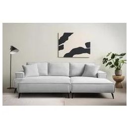 Sitzgruppe Andas "TVINNU, Polsterecke mit Hocker, L-Form, Sofa in Cord", grau (hellgrau), B:275cm H:83cm T:173cm, Sitzmöbel-Sets, mit aufwendiger Kedernaht, schwarze Füße