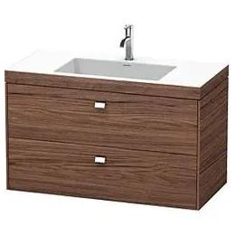 Duravit Brioso c-bonded Waschtisch mit Unterschrank 100 cm BR4607N1021 Waschtisch-Set, 100x48 cm, ohne Hahnloch, Nussbaum Dunkel/Chrom