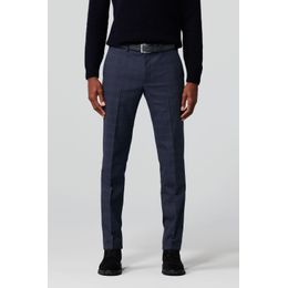 Chinos MEYER "Bonn", Herren, Gr. 27, Normalgrößen, blau (marine), 54% Baumwolle;24% Polyester;20% Schurwolle;2% Elasthan, kariert, regular fit lang, Hosen, mit Ziersteppung und Knopf