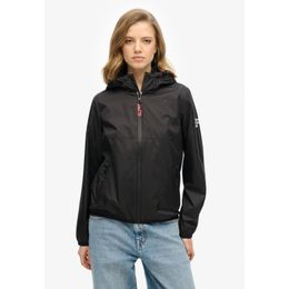 Outdoorjacke Superdry "HOODED LOGO WINDBREAKER JACKET", Damen, Gr. L, schwarz, Web, Obermaterial: 100% Nylon, unifarben, casual, Langarm, Jacken