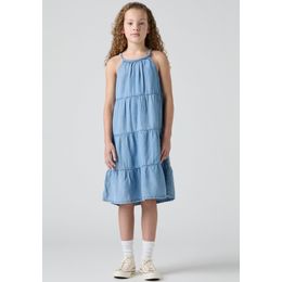 Neckholderkleid LEVI'S KIDS "LVG HALTER TIERED DRESS", Mädchen, Gr. 4 (104), N-Gr, hang up with, Obermaterial: 100% Lyocell, unifarben, casual, regular fit knielang, Rundhals, ohne Ärmel, Kleider, mit horizontalen Nähten