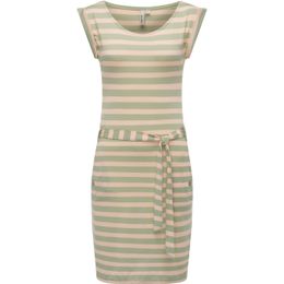 Sommerkleid Ragwear "Tagg Stripes", Damen, Gr. L (40), Normalgrößen, grün (hellgrün), Material: 50% Viskose, 50% Polyester, casual, figurumspielend ca. Mitte Oberschenkel, tiefer Rundhals, Kurzarm Ärmel ohne Ärmelschlitz, Kleider, gestreiftes Damen Minikleid mit Taillenband und Taschen