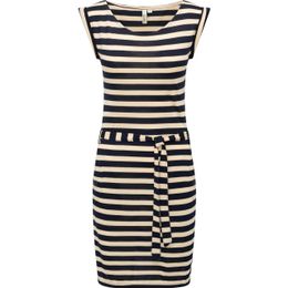 Sommerkleid Ragwear "Tagg Stripes", Damen, Gr. L (40), Normalgrößen, blau (navy), Material: 50% Viskose, 50% Polyester, casual, figurumspielend ca. Mitte Oberschenkel, tiefer Rundhals, Kurzarm Ärmel ohne Ärmelschlitz, Kleider, gestreiftes Damen Minikleid mit Taillenband und Taschen