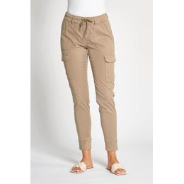 Cargohose Zhrill "DAISEY", Damen, Gr. L, N-Gr, grau (taupe), Web, Obermaterial: 67% Baumwolle, 30% Lyocell (TENCEL), 3% Elasthan, casual, slim fit knöchellang, Hosen, mit Strass-Steinen