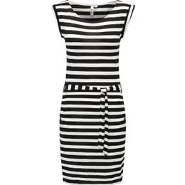 Sommerkleid Ragwear "Tagg Stripes", Damen, Gr. L (40), Normalgrößen, schwarz, Material: 50% Viskose, 50% Polyester, casual, figurumspielend ca. Mitte Oberschenkel, tiefer Rundhals, Kurzarm Ärmel ohne Ärmelschlitz, Kleider, gestreiftes Damen Minikleid mit Taillenband und Taschen