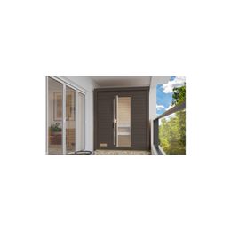 Karibu 38mm Saunahaus Melo 0 terragrau inkl. Ofen 9 kW integr. Strg