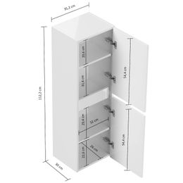 Posseik Limes Badezimmer Hochschrank 112cm Softclose Wandmontage wei&szlig; Hgl