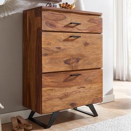 Kommode FineBuy 120 cm Massivholz Baumkante Highboard Anrichte Schubladenkommode
