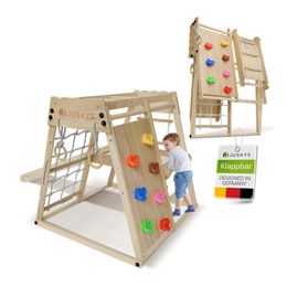 Juskys Mini Kletterger&uuml;st f&uuml;r Kinder - Indoor Spielplatz mit Rutsche, Kletterwand & Turnringe Natur