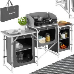 TecTake&reg; Campingk&uuml;che XXL mit Aluminiumgestell und 5 F&auml;chern, faltbar, mit gro&szlig;em Stauraum und Windschutz, 172 x 52 x 104 cm