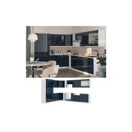 VICCO Eckk&uuml;che Fame-Line Wei&szlig; Dunkelblau Hochglanz 257x347 cm ohne Arbeitsplatte