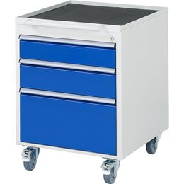 Rau Rollcontainer, HxBxT 765 x 580 x 650 mm, 3 Schubladen, lichtgRau / enzianblau