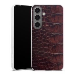 DeinDesign Galaxy S25 Handy Slim Case Silikon Handyh&uuml;lle transparent H&uuml;lle extra d&uuml;nn Leather Crocodile Animal Print Silikon Slim Case