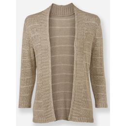 WITT Damen Strickjacke im Ajour-Mix mit B&auml;ndchengarn, sesam, Gr&ouml;&szlig;e 40
