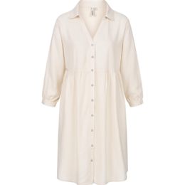 Minikleid Ragwear "Almu", Damen, Gr. L (40), Normalgrößen, beige (ecru), 75% Viskose, 25% Leinen, feminin, figurbetont ca. Mitte Oberschenkel, V-Ausschnitt, 3/4-Ärmel eng,mit Knopf normaler Saum mit Druckknöpfen,verstellbar, Kleider, Leichtes Langarmkleid mit Blumenmuster