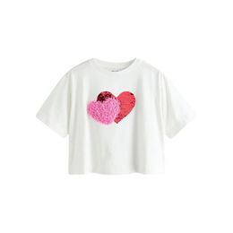next T-Shirt 'Sequin Heart' M&auml;dchen Gr&ouml;&szlig;e 158 pitaya / rot / wei&szlig;
