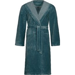 Unisex-Bademantel Vossen "Lynn" Gr. S, blau (cadet blau), L:120cm in Gr. S, Microfaser-Webfrottier, Hausmäntel, für Damen & Herren, mit Kapuze, aus Microfaser