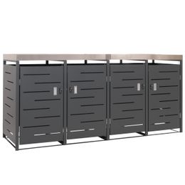 Mendler 4er-M&uuml;lltonnenverkleidung HWC-H40, M&uuml;lltonnenbox, Pflanzkasten Edelstahl-Metall-Kombi 92kg 125x264x8 73381+73382+73383
