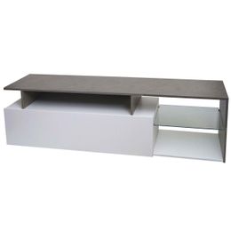 Mendler TV-Rack HWC-L35, Lowboard Fernsehtisch Sideboard TV-Schrank Kommode, Holz Staufach, Beton-Optik wei&szlig; 98545+99639