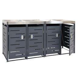 Mendler 4er-M&uuml;lltonnenverkleidung HWC-H40b, M&uuml;lltonnenbox, Pflanzkasten Edelstahl-Metall-Kombi 78kg 110x230x 2x99043+2x99044
