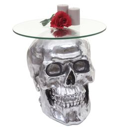 Mendler Beistelltisch Totenkopf HWC-A19, Polyresin Glastisch Wohnzimmertisch, silber 52x55x55cm ~ Variantena 57017
