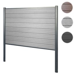 Mendler WPC-Sichtschutz Sarthe, Zaun Windschutz, Alu-Pfosten zum Einbetonieren ~ Variantenangebot 2x64888+76231+76234+76258