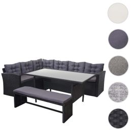 Mendler Poly-Rattan-Garnitur HWC-A29, Gartengarnitur Sitzgruppe Lounge-Esstisch-Set, schwarz ~ Variantenange 64390+64391