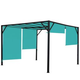 Mendler Pergola Baia, Garten Pavillon Terrassen&uuml;berdachung, stabiles 6cm-Stahl-Gestell + Schiebedach t&uuml;rkis- 75857+75848