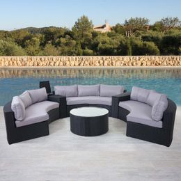 Mendler Luxus Poly-Rattan-Garnitur Savoie, Sitzgruppe Lounge-Set, XXL Sofa rund, anthrazit Kissen grau ~ Var 52965+3x52966+2x52967
