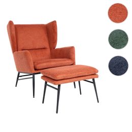 Mendler Lounge-Sessel mit Ottomane HWC-L62, Ohrensessel Polstersessel Cocktailsessel Hocker, Stoff/Textil ~ 117256+117259