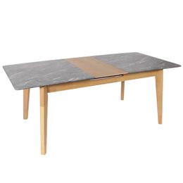 Mendler Esszimmertisch HWC-M57, Esstisch, Massiv-Holz Laminat Melamin 160-200x90cm, ausziehbar Marmor/Stein- 104669