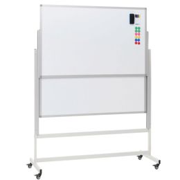 Mendler Whiteboard HWC-L87, Magnettafel, zwei Tafeln beidseitig beschreibbar h&ouml;henverstellbar rollbar inkl. 102656