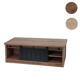 Mendler Couchtisch HWC-K75, Beistelltisch, Schiebet&uuml;re 6 Stauf&auml;cher, Holz-Optik Industrial Metall 44x120x60c 97162+97633