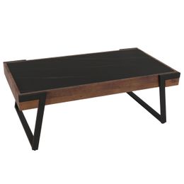 Mendler Couchtisch HWC-L89, Sofatisch Wohnzimmertisch, Sinterstein Eisen MDF 43x120x64cm schwarz Marmor Holz 102701