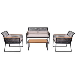Mendler Garten-Garnitur HWC-K42, Gartenlounge Lounge-Set Sitzgruppe Sofa, Seilgeflecht Rope Holzoptik Stahl, 98603