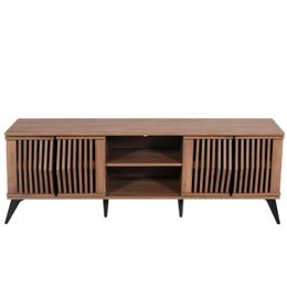 Mendler TV-Rack HWC-M45, Fernsehtisch Lowboard Schrank, 3D-Design Stauf&auml;cher 55x166x41cm, braun ~ Variantena 104611+104952