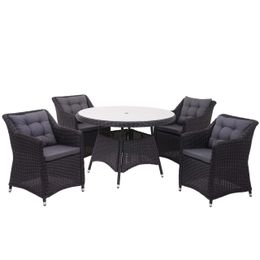 Mendler Poly-Rattan Garnitur HWC-F51, Garten-/Lounge-Set Sitzgruppe Tisch+4xStuhl, rundes Rattan anthrazit K 69756+2x69757+70984