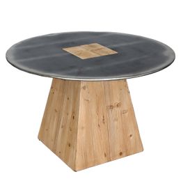 Mendler Esstisch HWC-L76, Tisch Esszimmertisch, rund Industrial Massiv-Holz MVG-zertifiziert 74x120cm, natur 117606+117607