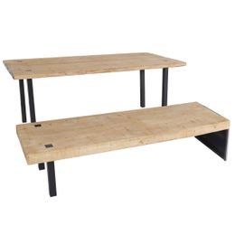 Mendler Esszimmer-Set HWC-L75, Esstisch Sitzbank Esszimmergarnitur, Massiv-Holz MVG-zertifiziert 200cm, natu 117572+117573+117577