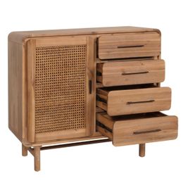 Mendler Kommode HWC-M47, Schrank Sideboard Highboard, Stauf&auml;cher Schublade, Rattan Akazie Massiv-Holz gebeiz 105017