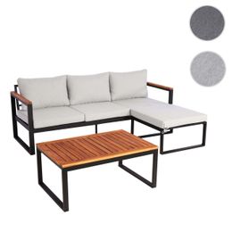Mendler Garten-Garnitur HWC-L26b, Gartenlounge Sitzgruppe Lounge-Set Sofa, Aluminium Akazie Holz MVG-zertifi 99075