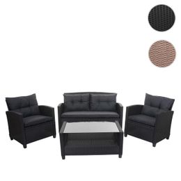 Mendler XXL Poly-Rattan Garnitur HWC-F10, Balkon-/Garten-/Lounge-Set Sitzgruppe, Sofa Sessel mit Kissen Spun 69088+69089