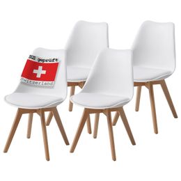 ALBATROS Esszimmerst&uuml;hle 4er Set AARHUS, Weiss - Beine aus Buche Massiv-Holz, Skandinavisches Retro-Design, bequemer Schalenstuhl - Eleganter K&uuml;chenstuhl, Stuhl Esszimmer f&uuml;r Esstisch