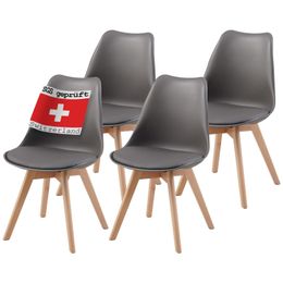 ALBATROS Esszimmerst&uuml;hle 4er Set AARHUS, Grau - Beine aus Buche Massiv-Holz, Skandinavisches Retro-Design, bequemer Schalenstuhl - Eleganter K&uuml;chenstuhl, Stuhl Esszimmer f&uuml;r Esstisch