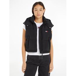 Steppweste Tommy Jeans "TJW CRP ALASKA PUFFER VEST", Damen, Gr. XL (42), schwarz, Web, Obermaterial: 100% Polyester, unifarben, casual, regular fit, Westen, in modischer Cropped Form, Puffer