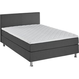 Boxbett "Edison", grau, B:140cm L:209cm, Bezug Bett: Strukturstoff (65% Polypropylen, 35% Polyester), ATLANTIC HOME COLLECTION, Komplettbetten, Boxspringbett, inkl. Bonnellfederkern-Matratze und Topper