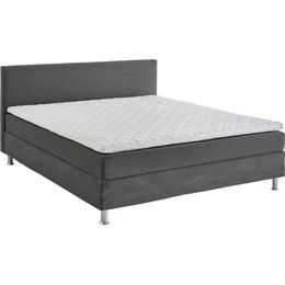 Boxbett "Edison", grau (dunkelgrau), B:160cm L:209cm, Bezug Bett: Cord (65% Polypropylen, 35% Polyester), ATLANTIC HOME COLLECTION, Komplettbetten, Boxspringbett, inkl. Bonnellfederkern-Matratze und Topper